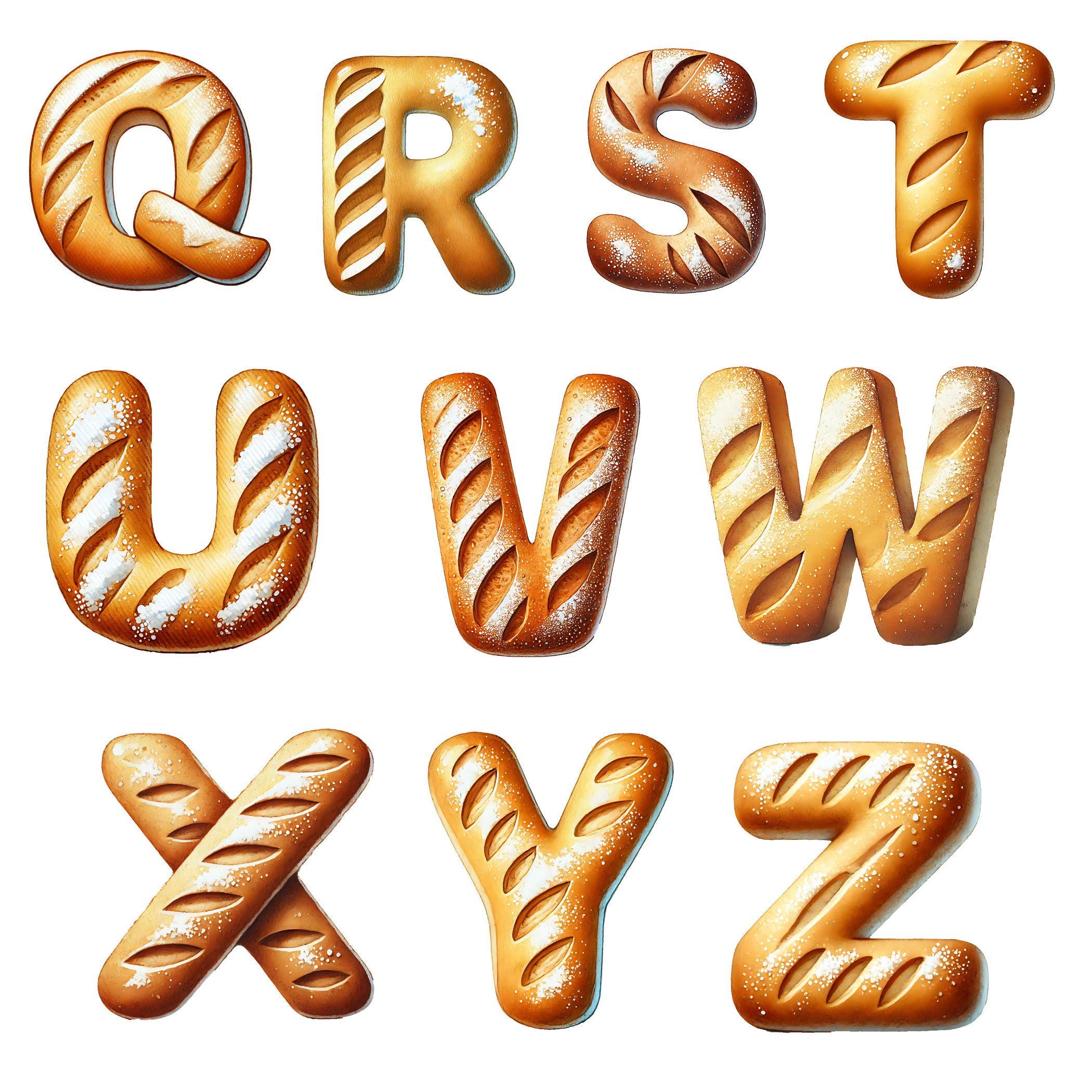 Artisan Bread Alphabet, Bakery Clipart, Bread Letters, Bakery Alphabet ...