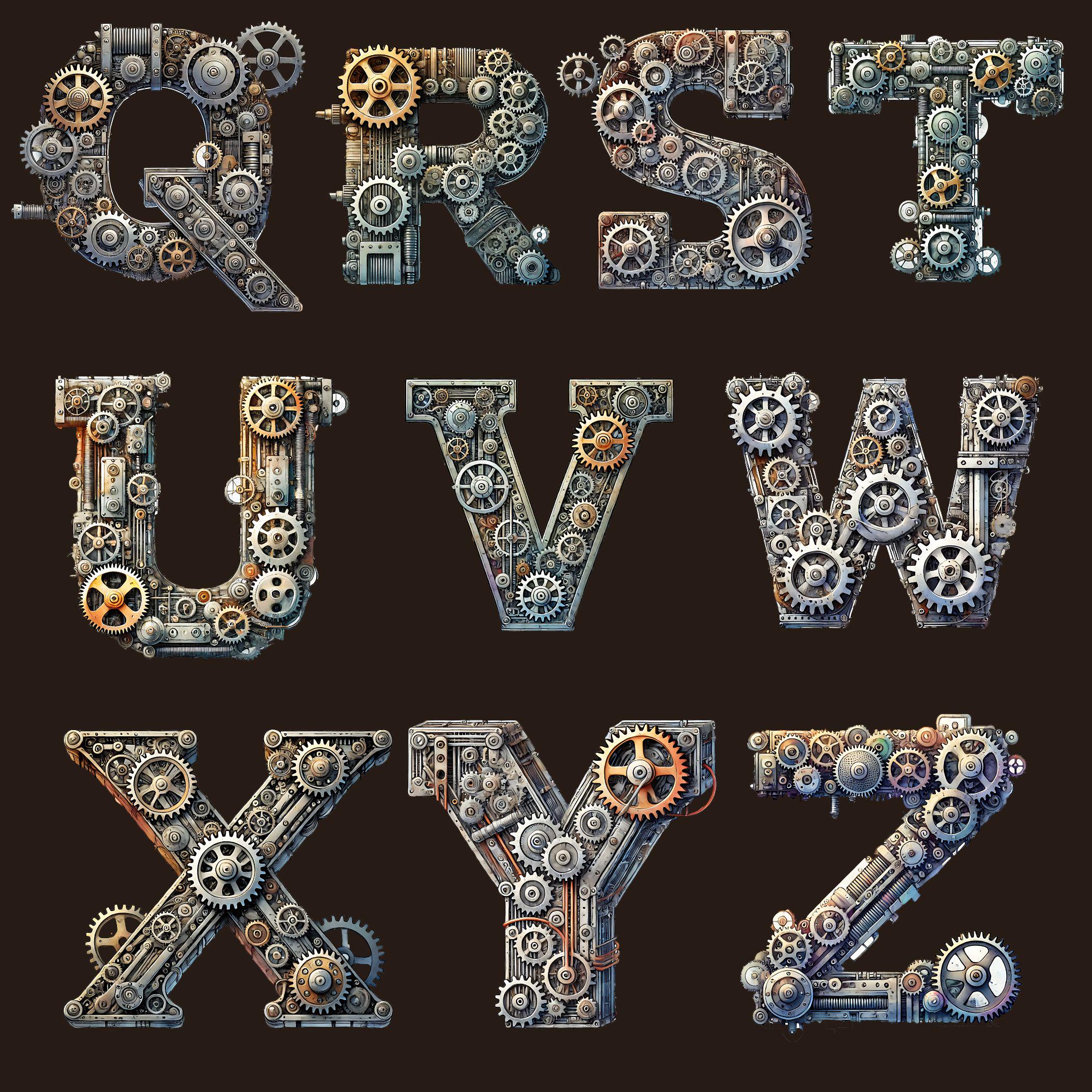 Mechanical Gears Alphabet, Steampunk Alphabet, Cogs Monogram Digital ...