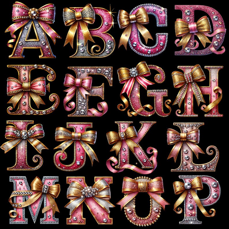 Glitter Bow Alphabet, Glamorous Letter, Elegant Monogram, Luxury Letter ...