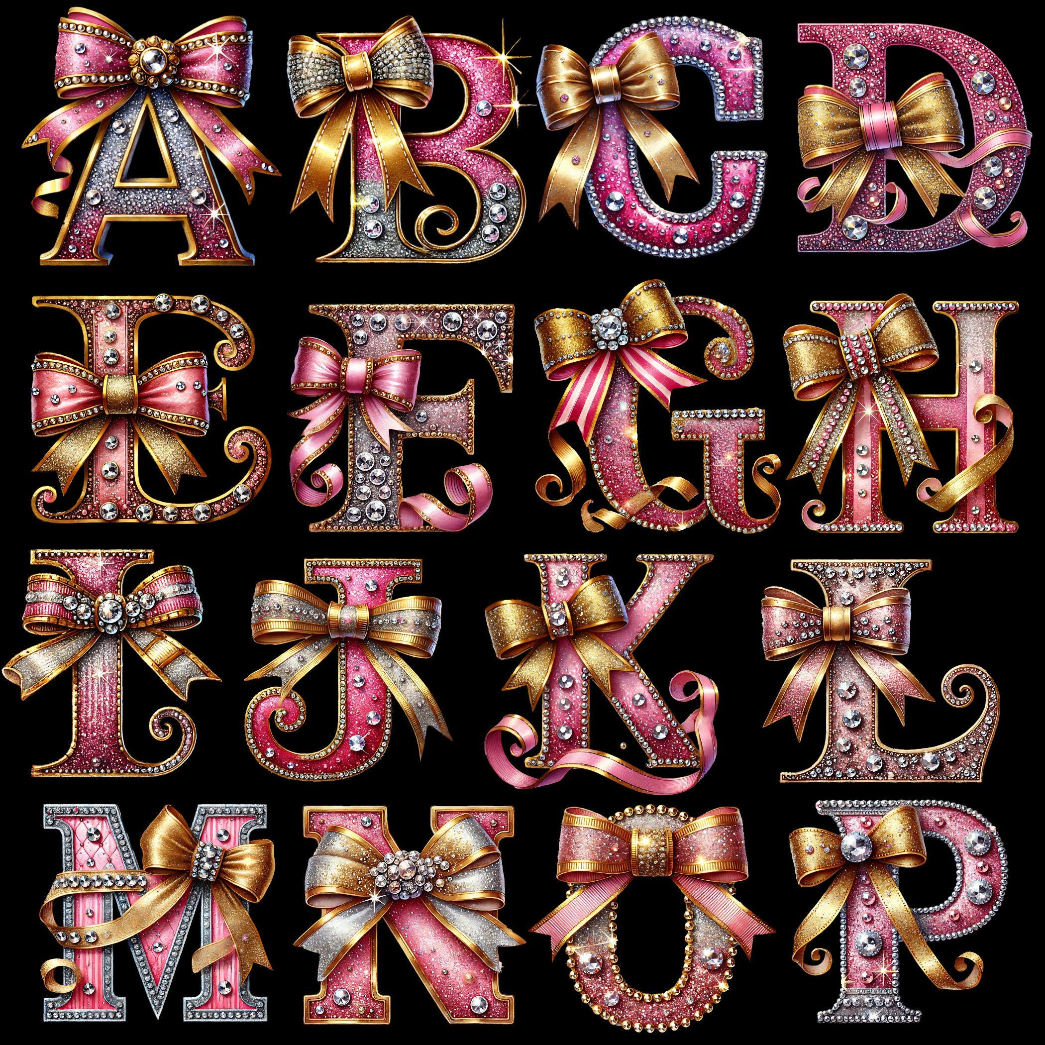 Glitter Bow Alphabet, Glamorous Letter, Elegant Monogram, Luxury Letter ...