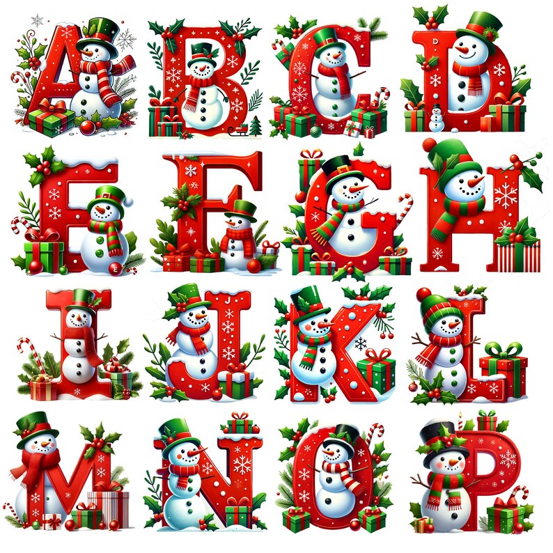 Snowman Alphabet, Christmas Alphabet, Snowman Letters, Holiday Decor ...