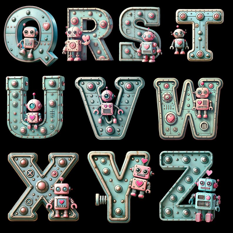 Cute Robot Alphabet, Robot Alphabet, Steampunk Letters, Nursery Wall ...