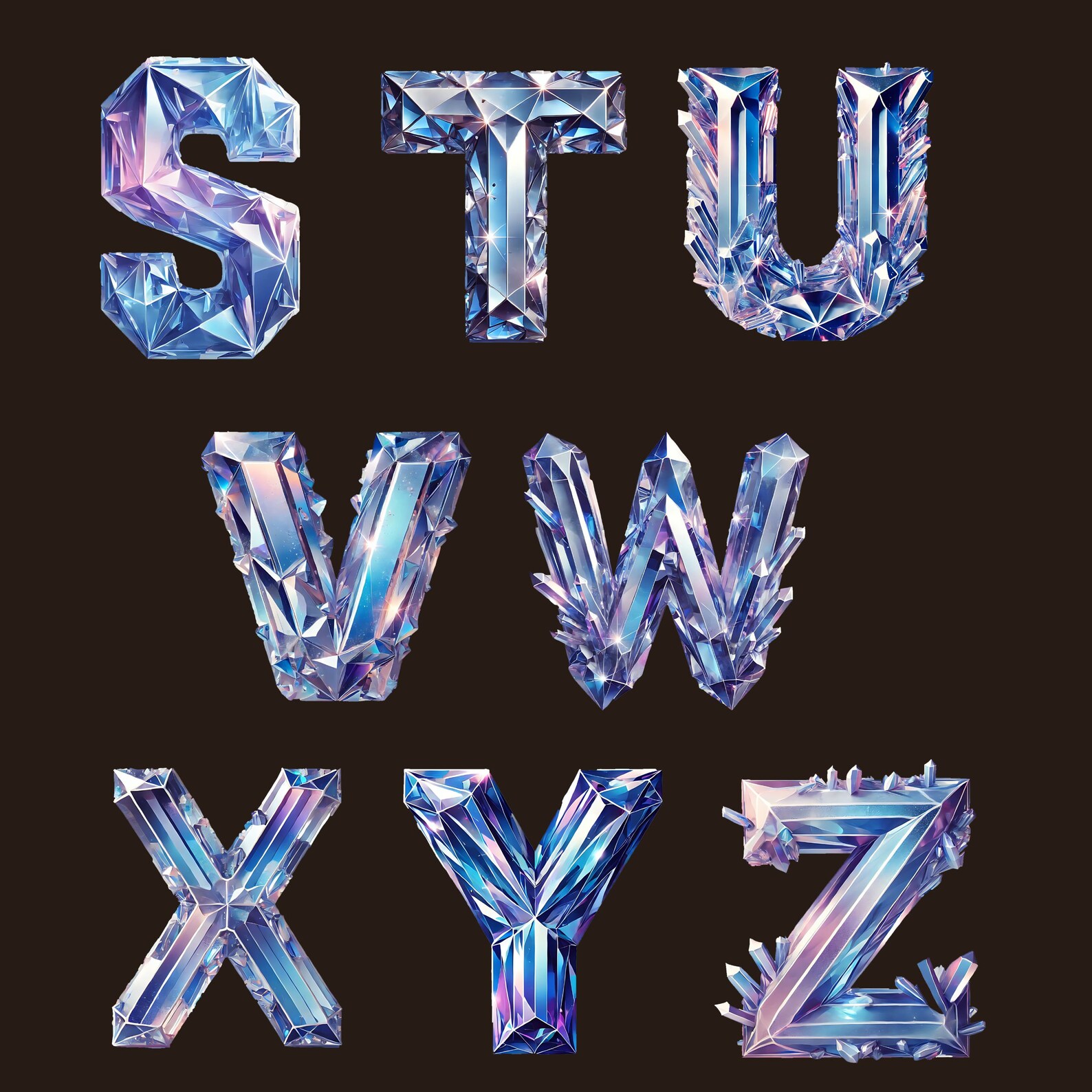 Crystal Alphabet, Gemstone Letters, Ice Diamond Font, Sparkling ...