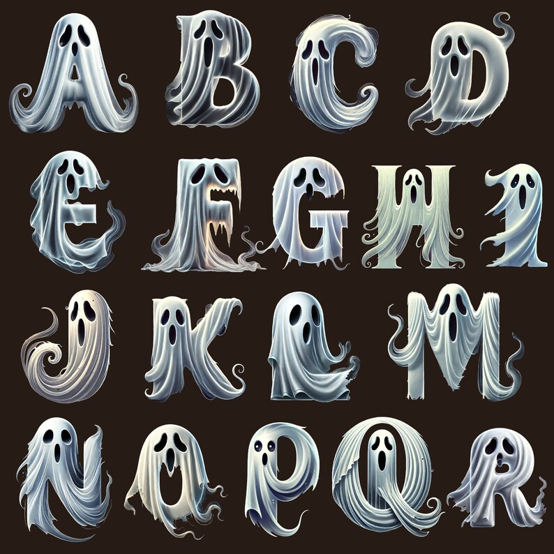 Ghost Alphabet, Spooky Letters, Abc Ghost, Abc Spooky, Halloweenghoste ...