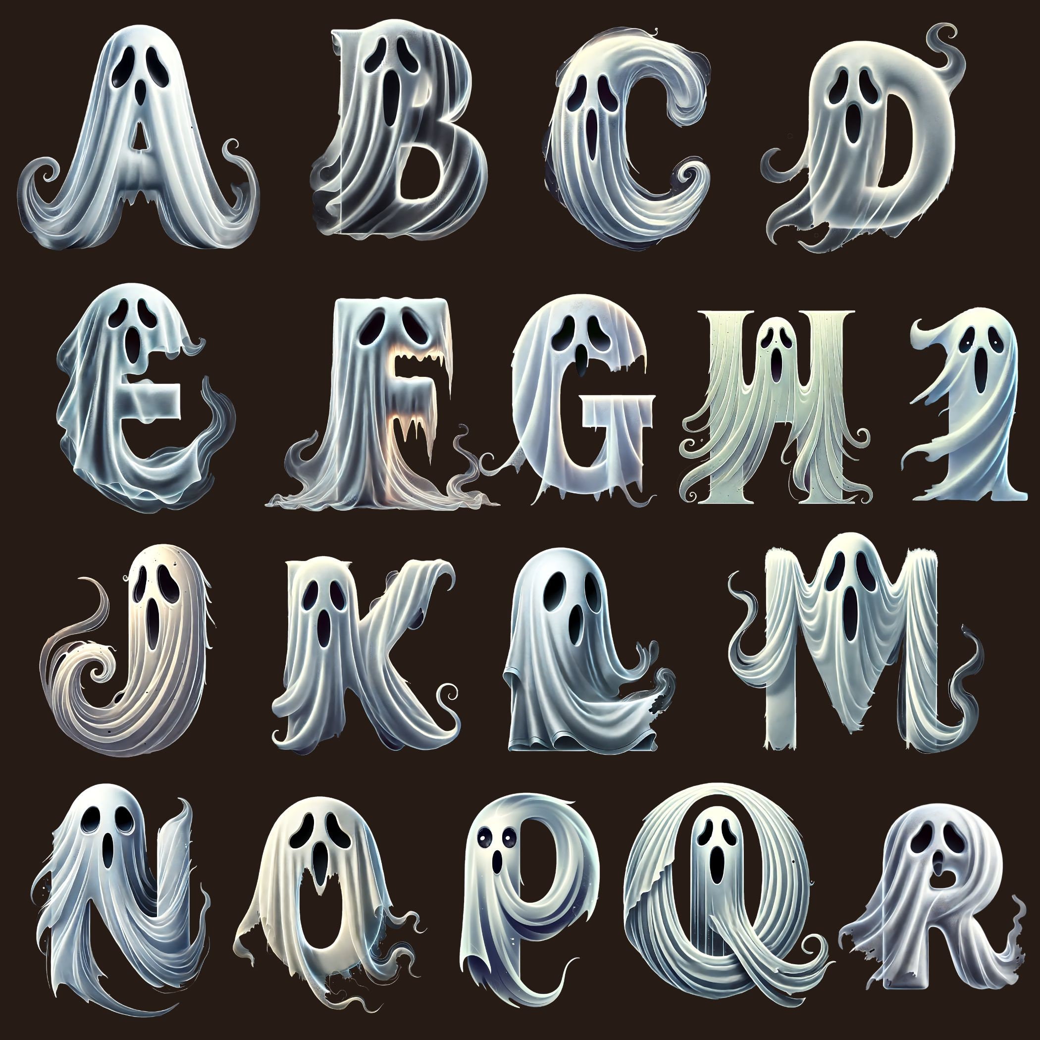 Ghost Alphabet, Spooky Letters, Abc Ghost, Abc Spooky, Halloweenghoste ...