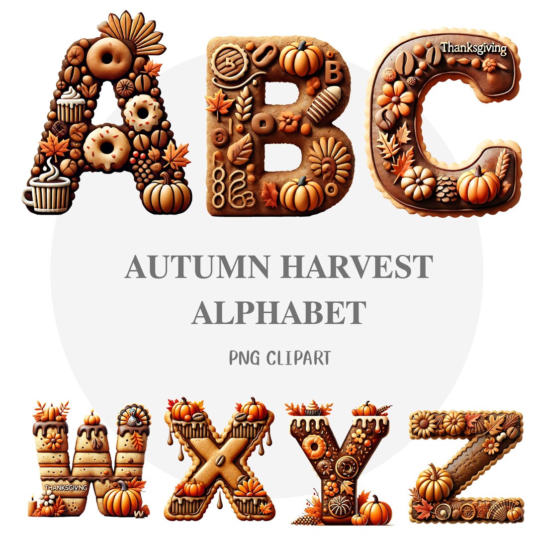 Autumn Harvest Alphabet, Autumnclipart Bundle, Autumn Bundl, Fall Png ...