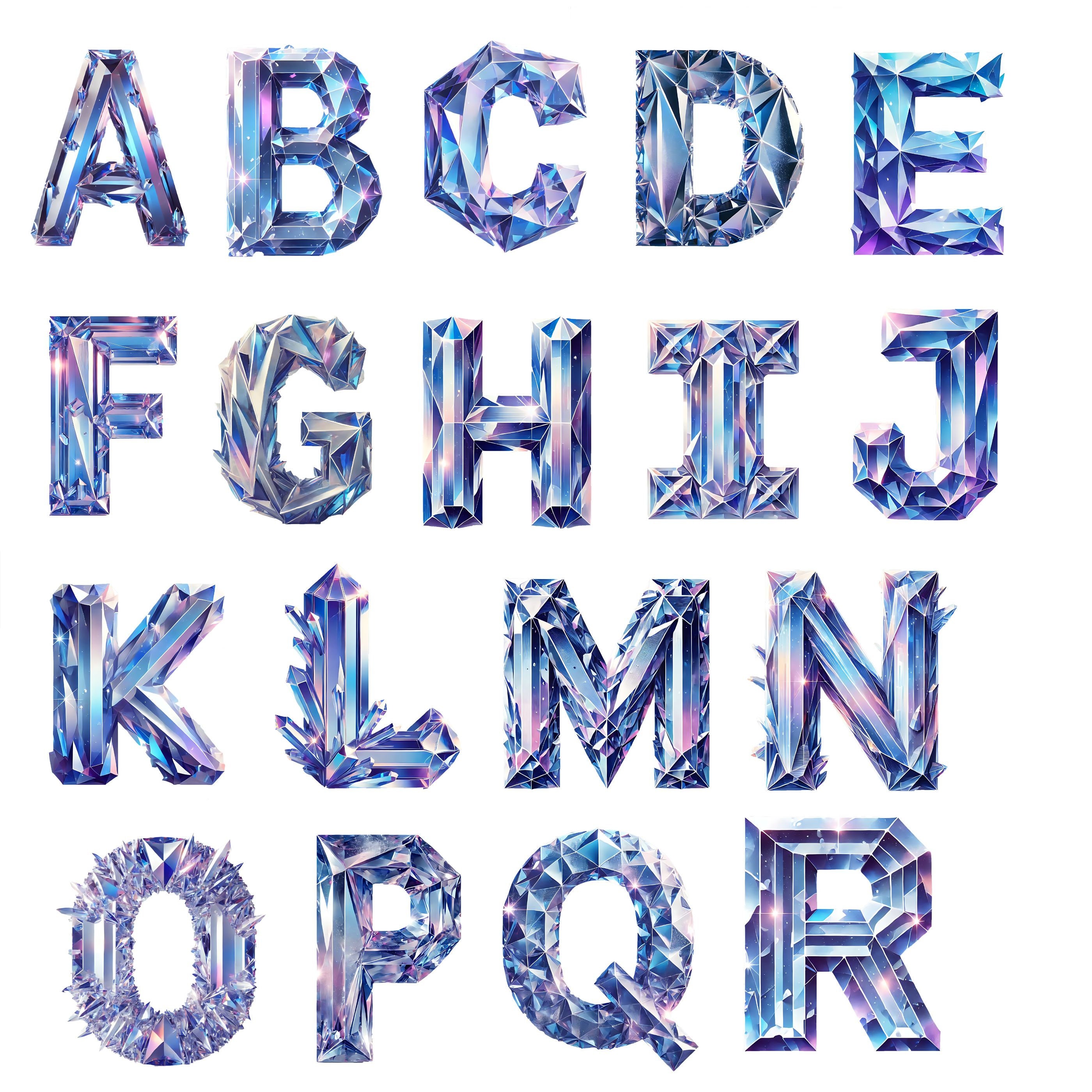 Crystal Alphabet, Gemstone Letters, Ice Diamond Font, Sparkling ...