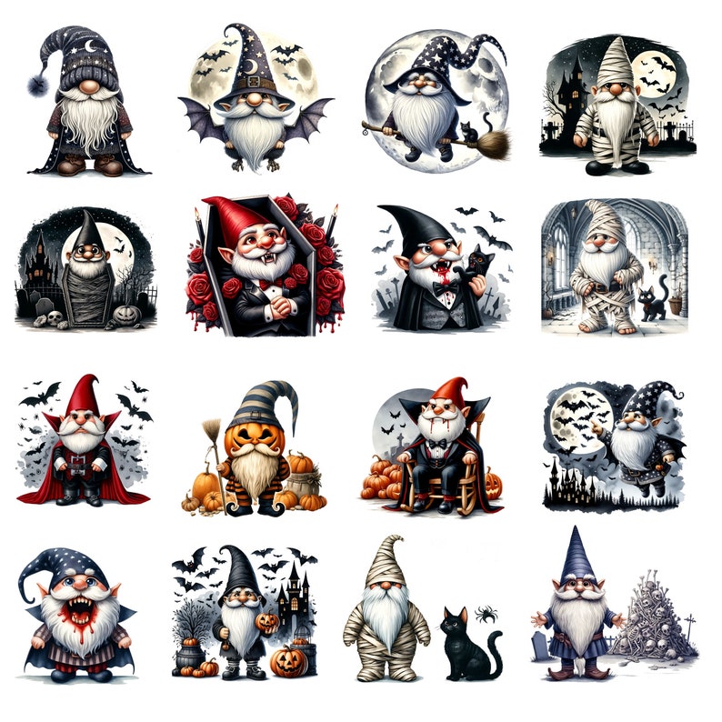 30 Pngs Halloween Gnome Clipart, Halloweenclip Art, Halloween Bundle ...