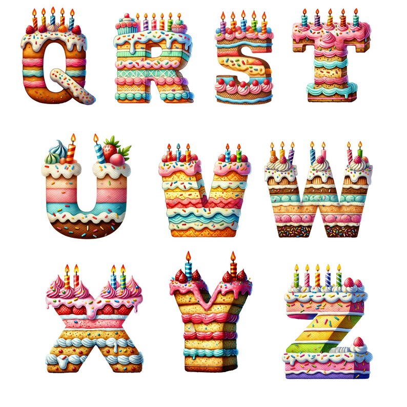 Birthday Cake Alphabet Clipart, Candle Letters PNG (digital Download ...
