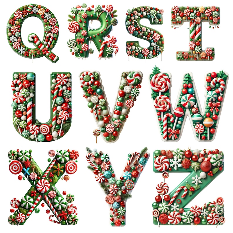 Lollipop Alphabet, Candy Cane Letters, Christmas Candy, Festive Candy ...
