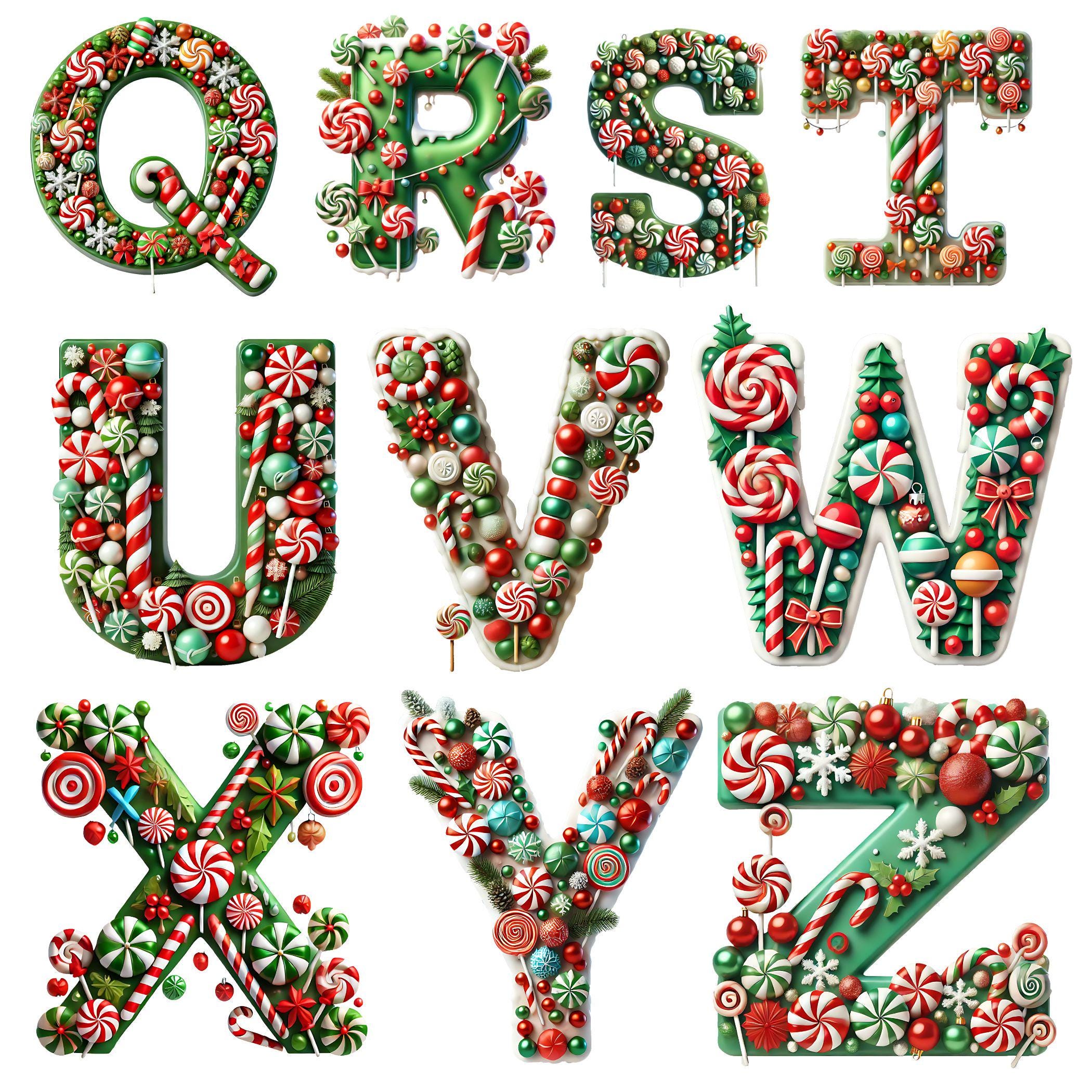 Lollipop Alphabet, Candy Cane Letters, Christmas Candy, Festive Candy ...
