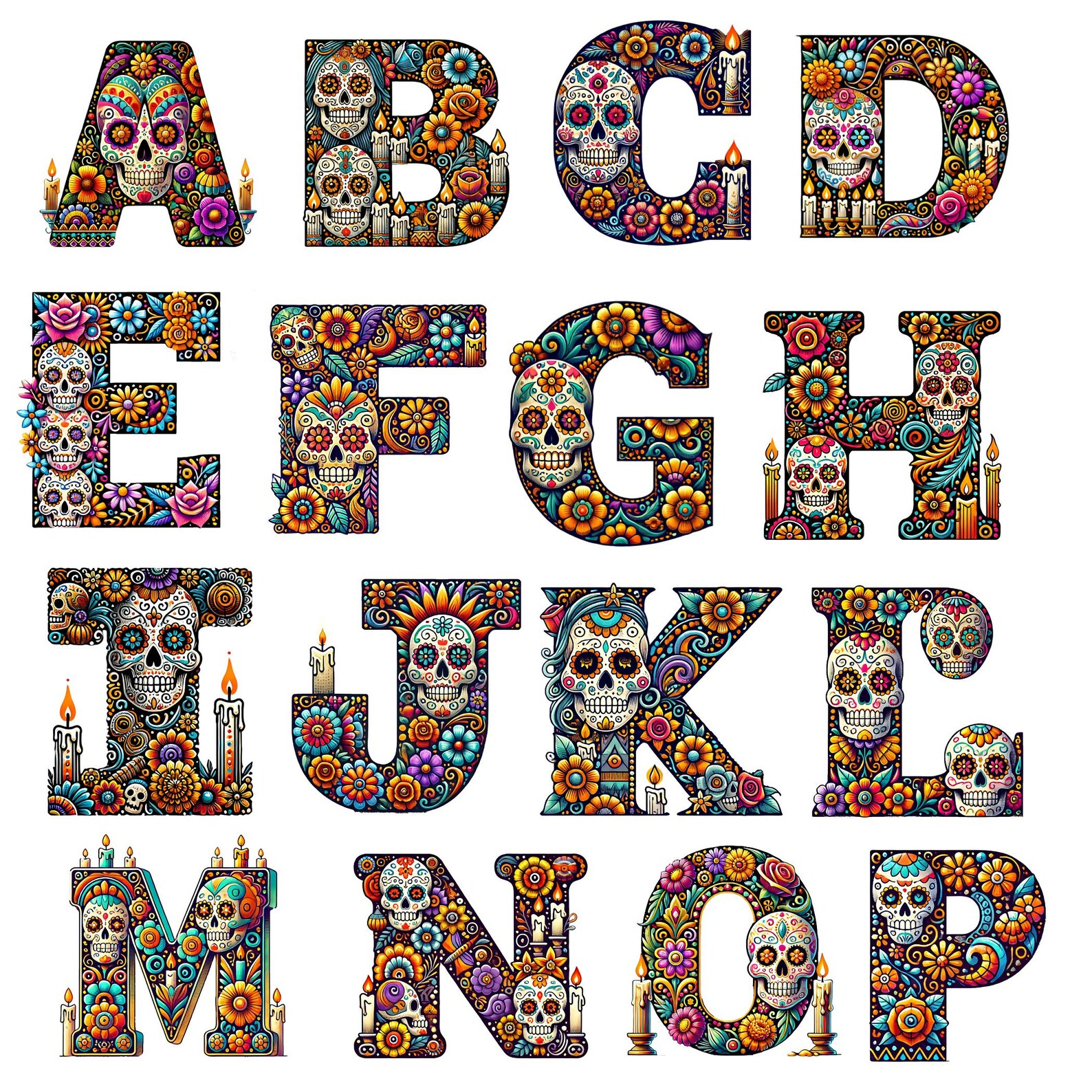 Day of the Dead Alphabet, Dia De Losmuertos, Dia Delos Muertos, Sugar ...