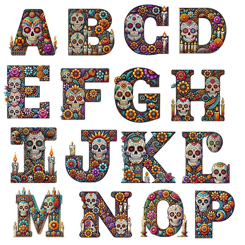 Day of the Dead Alphabet, Dia De Losmuertos, Dia Delos Muertos, Sugar ...