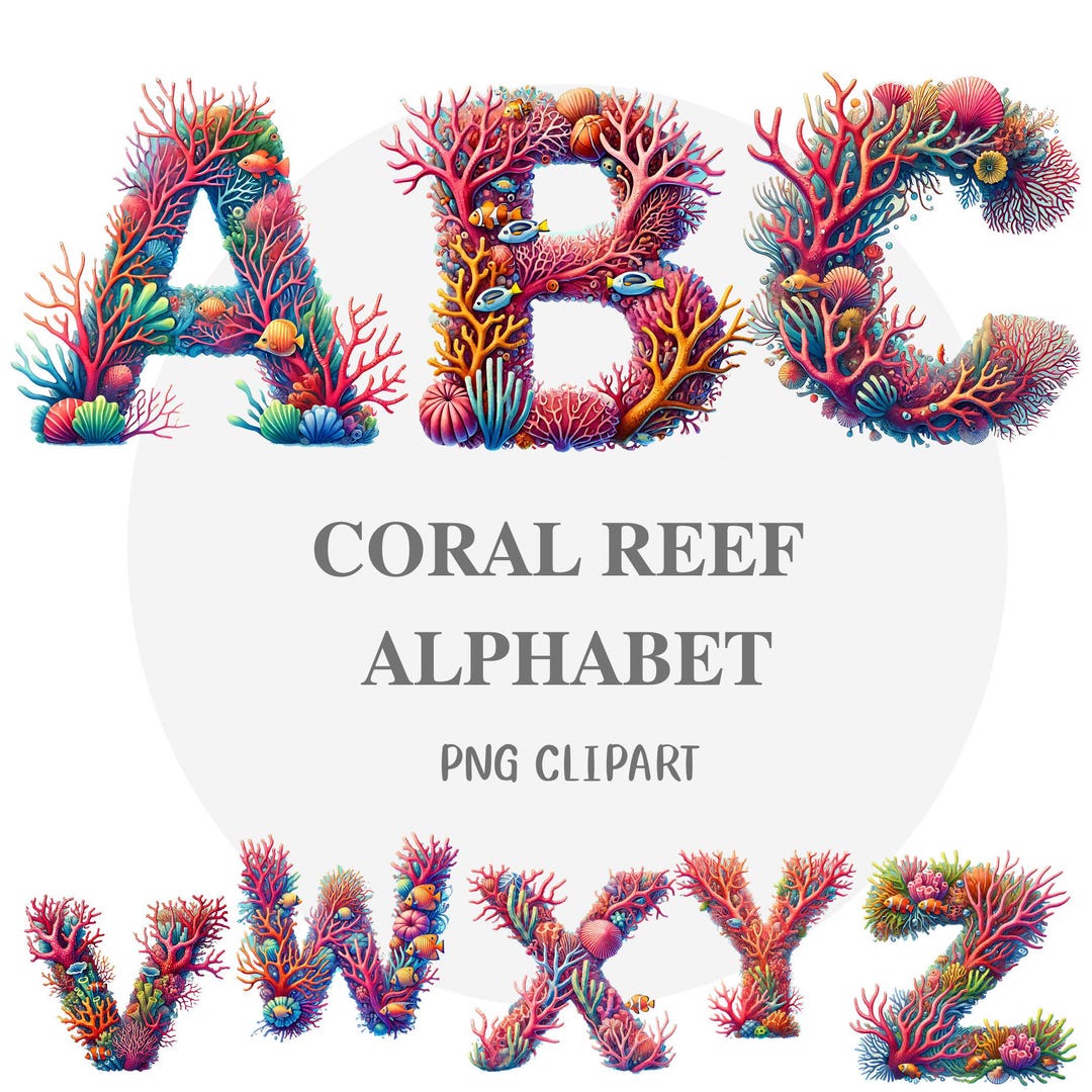 Watercolor Coral Reef Alphabet, Ocean Letters (PNG Digital Download) - Etsy