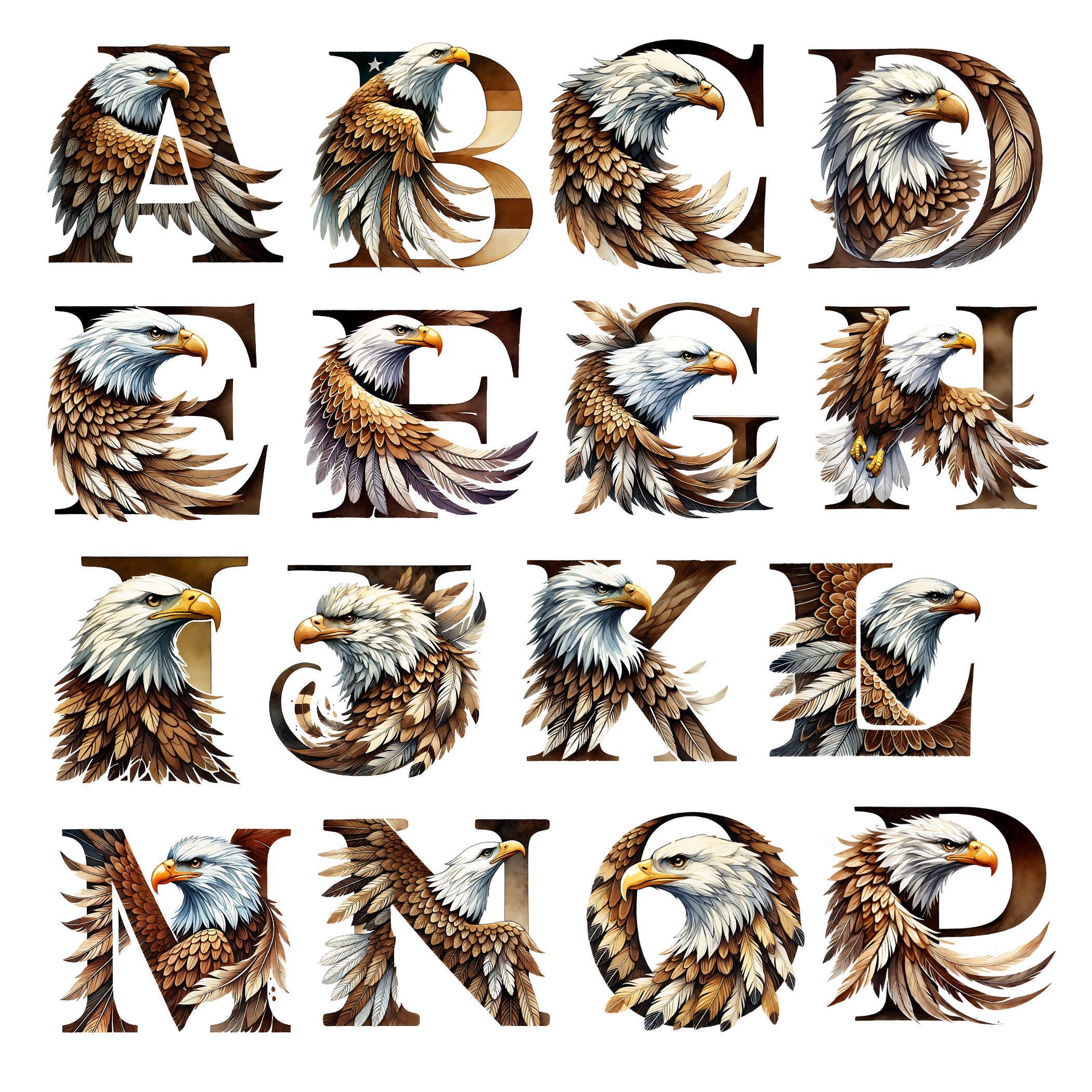 Eagle Majesty Alphabet, Eagle Alphabet Clipart, Majestic Eagle Letters ...