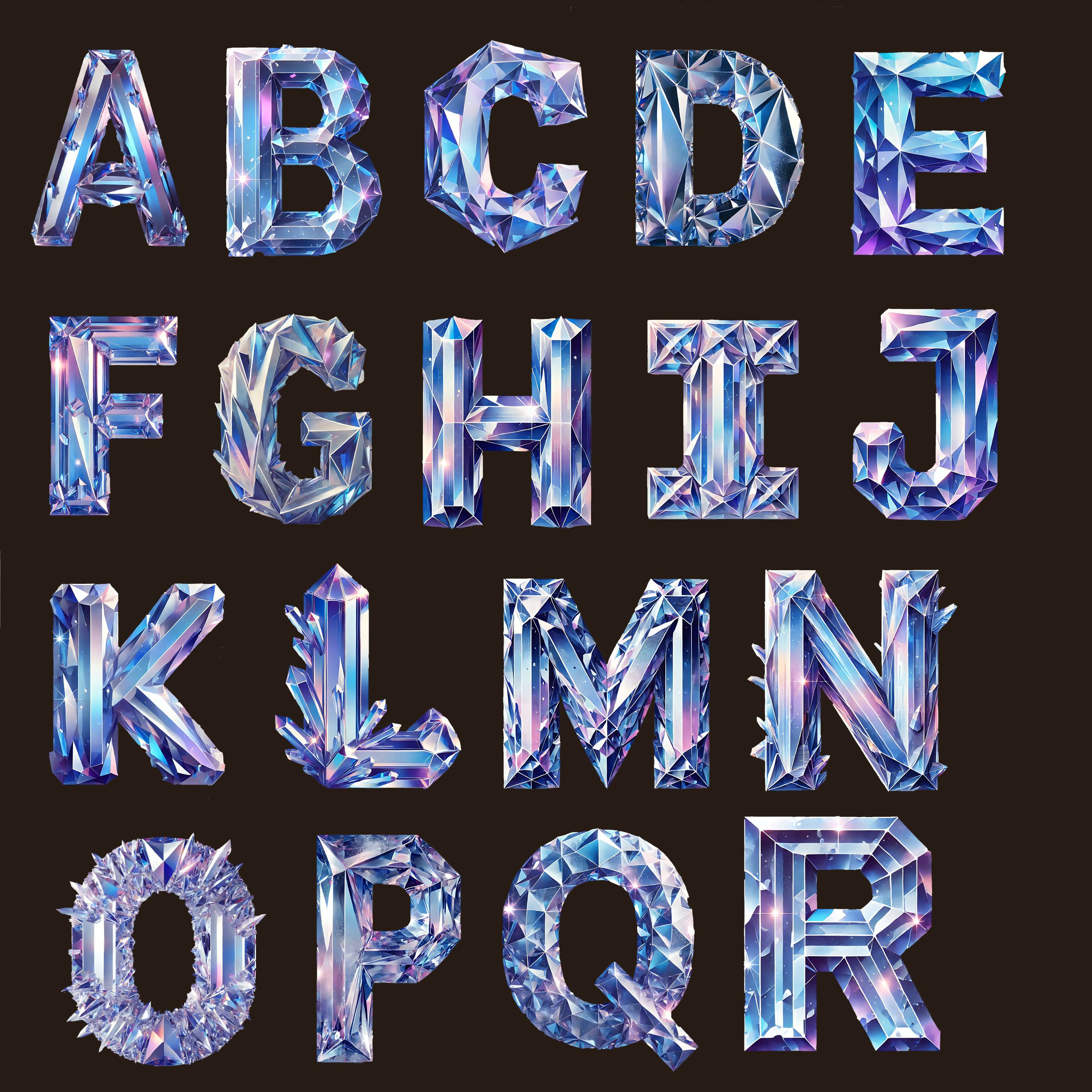 Crystal Alphabet, Gemstone Letters, Ice Diamond Font, Sparkling ...