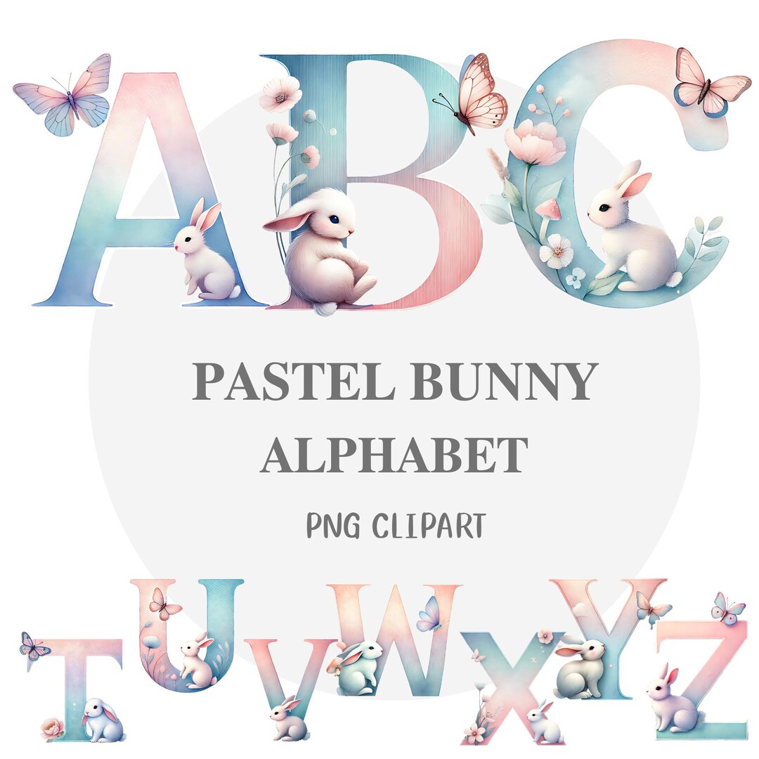 Pastel Bunny Alphabet Watercolor Art, Nursery Decor Letters, Nursery ...