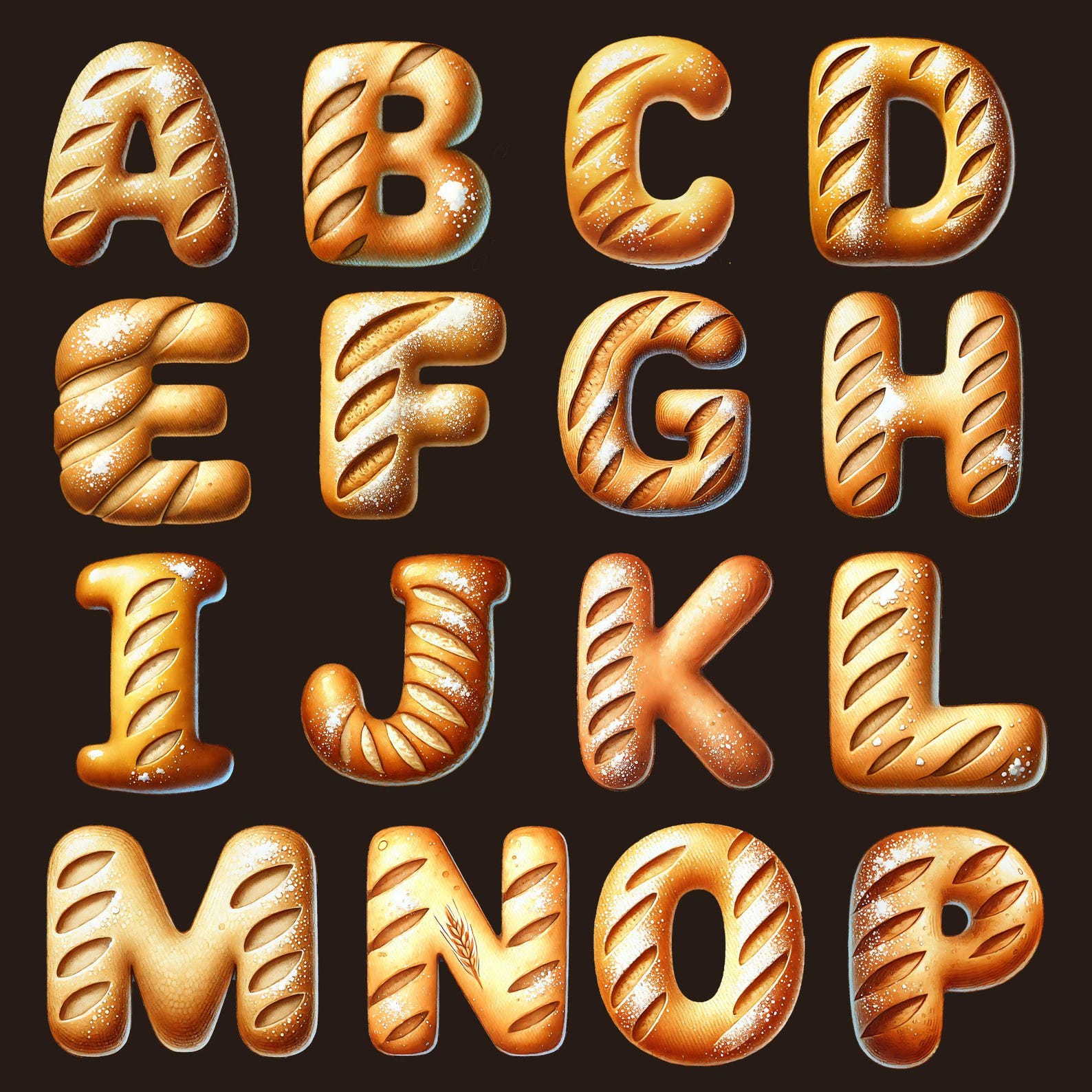 Artisan Bread Alphabet, Bakery Clipart, Bread Letters, Bakery Alphabet ...