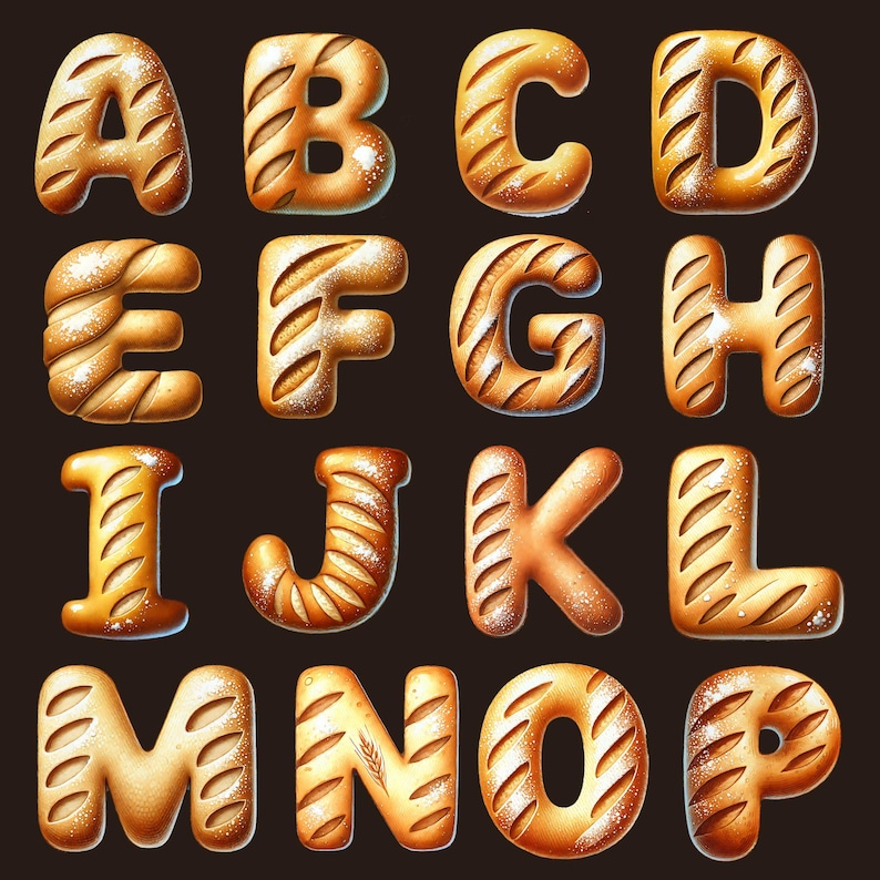 Artisan Bread Alphabet, Bakery Clipart, Bread Letters, Bakery Alphabet ...