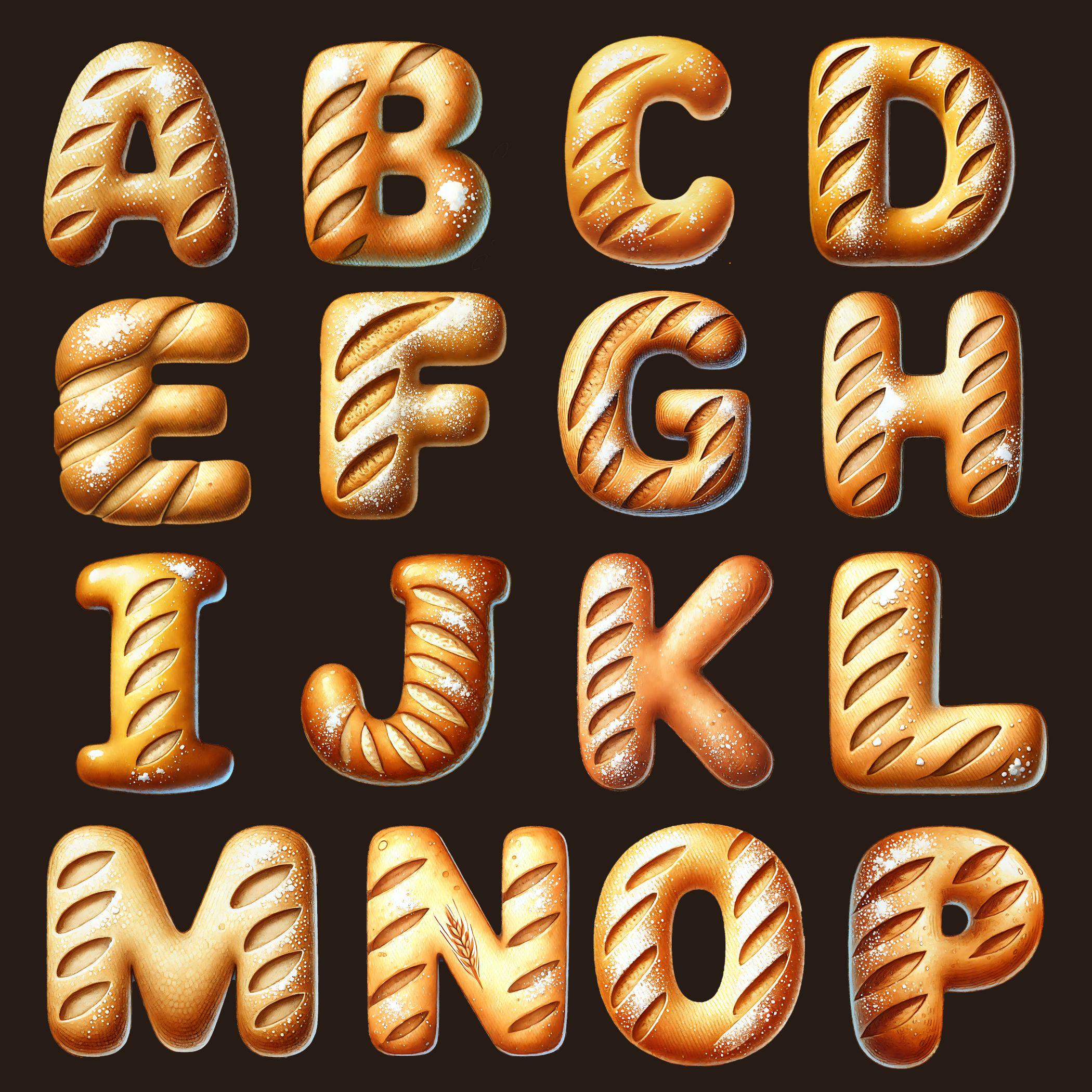 Artisan Bread Alphabet, Bakery Clipart, Bread Letters, Bakery Alphabet ...