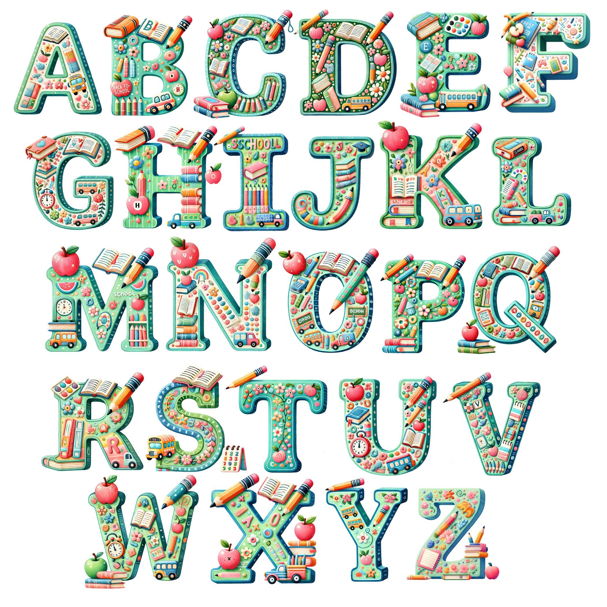 Back to School Alphabet Set, Alphabet Clipart, Teacher Clipart ...