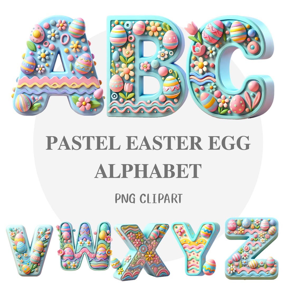 Pastel Easter Egg Alphabet PNG, Watercolor Easter Clipart (digital ...