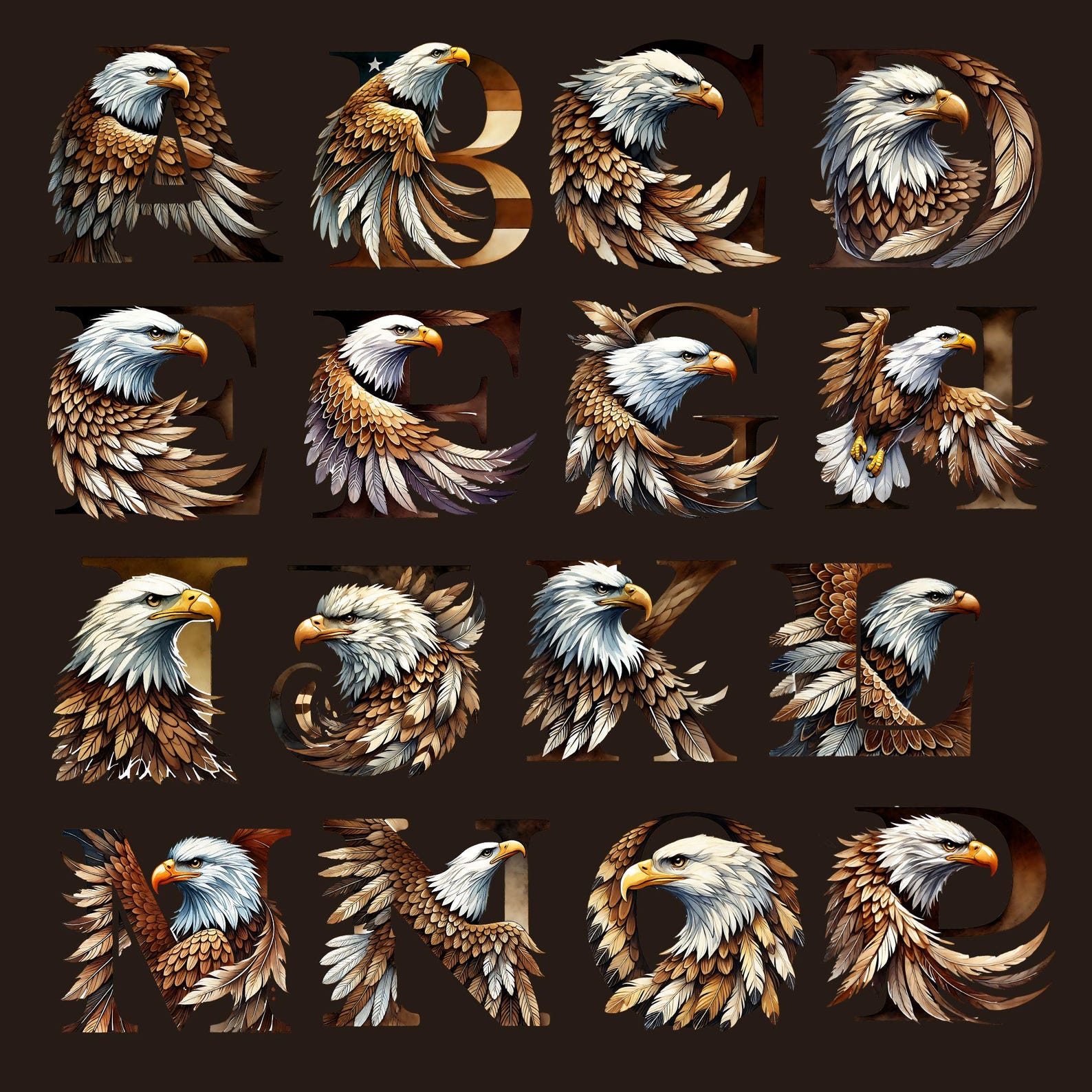 Eagle Alphabet Clipart, Majestic Bird Letters (PNG Digital Download) - Etsy