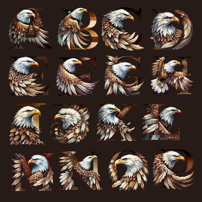 Eagle Majesty Alphabet, Eagle Alphabet Clipart, Majestic Eagle Letters ...