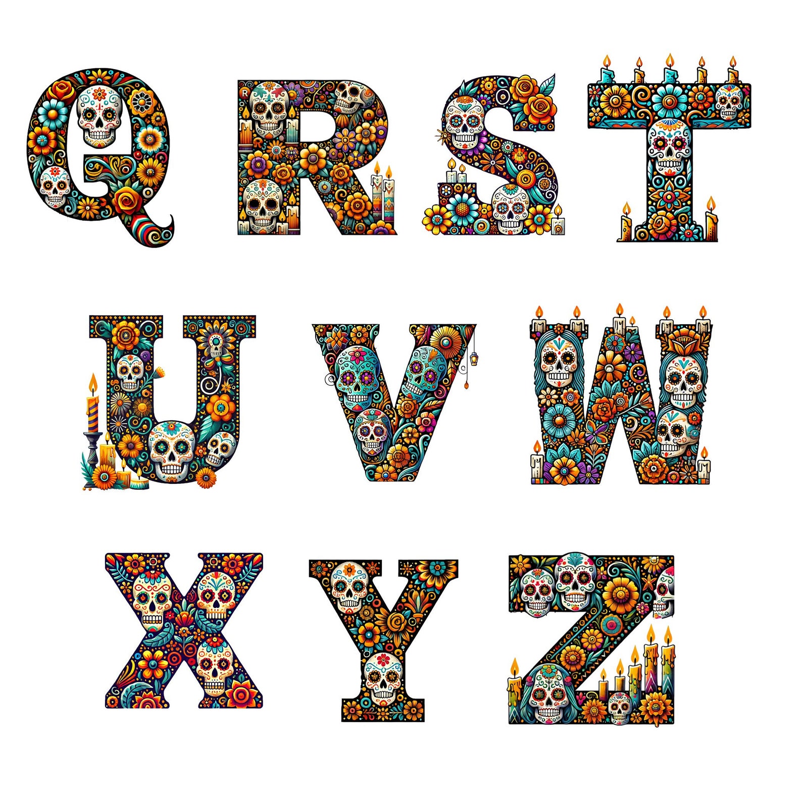 Day of the Dead Alphabet, Dia De Losmuertos, Dia Delos Muertos, Sugar ...