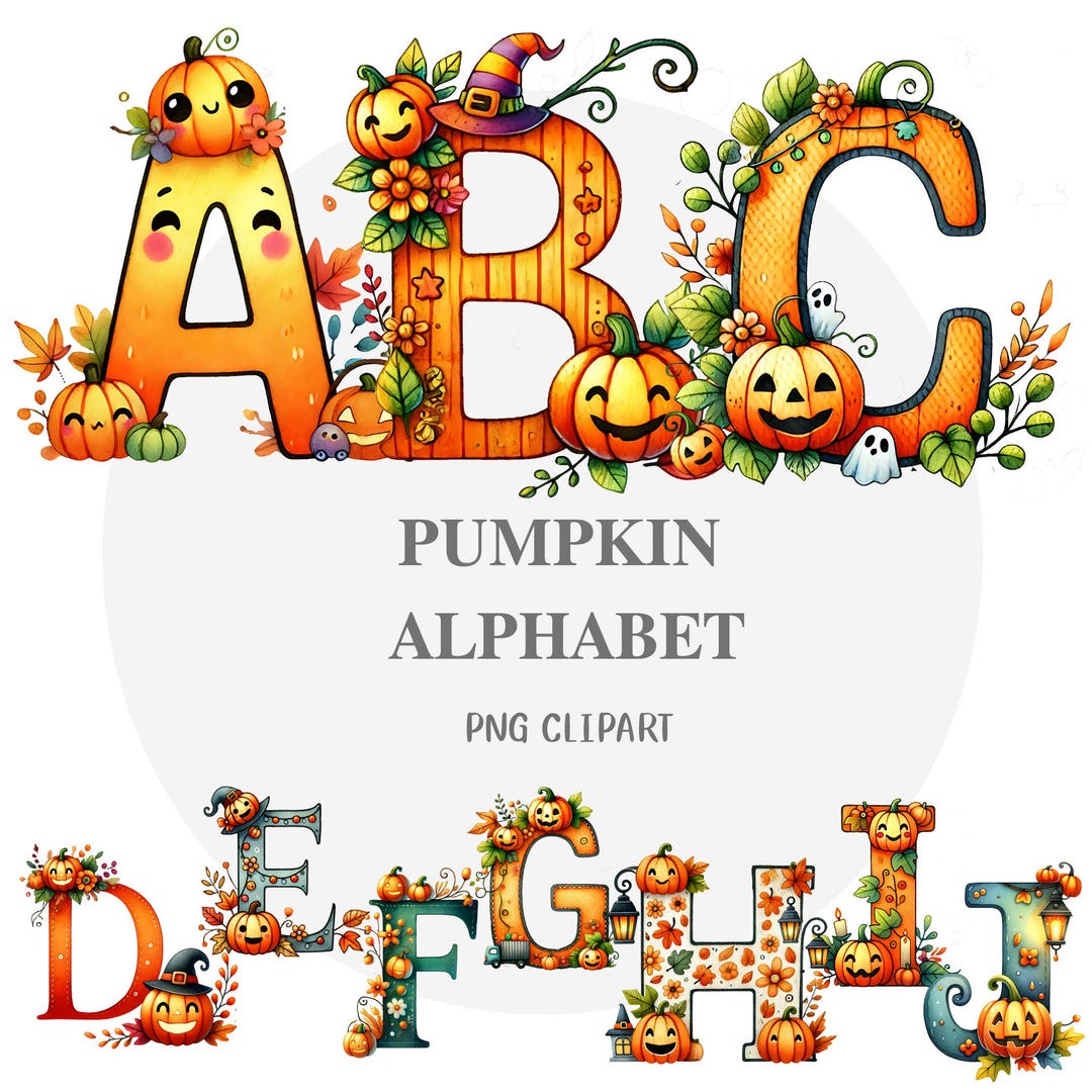 Pumpkin Alphabet Clipart, Halloween Bundl, Spooki Halloween Png, Spooki ...