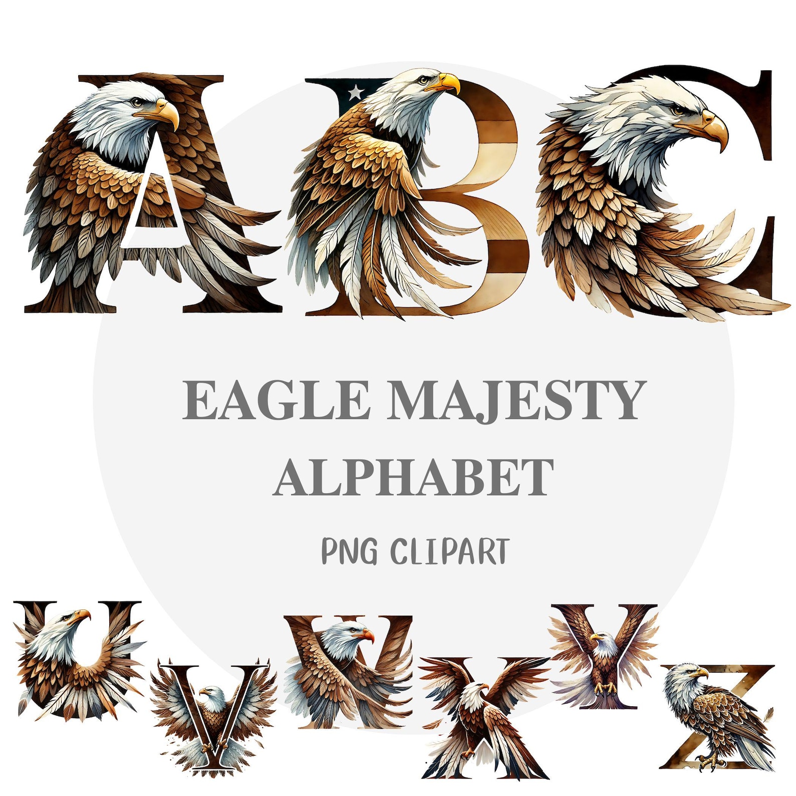 Eagle Majesty Alphabet, Eagle Alphabet Clipart, Majestic Eagle Letters ...