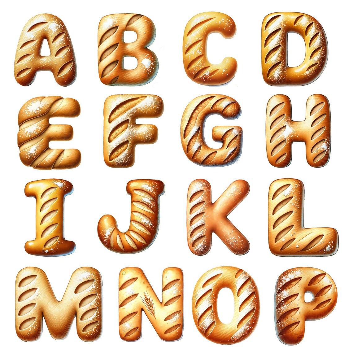Artisan Bread Alphabet, Bakery Clipart, Bread Letters, Bakery Alphabet ...