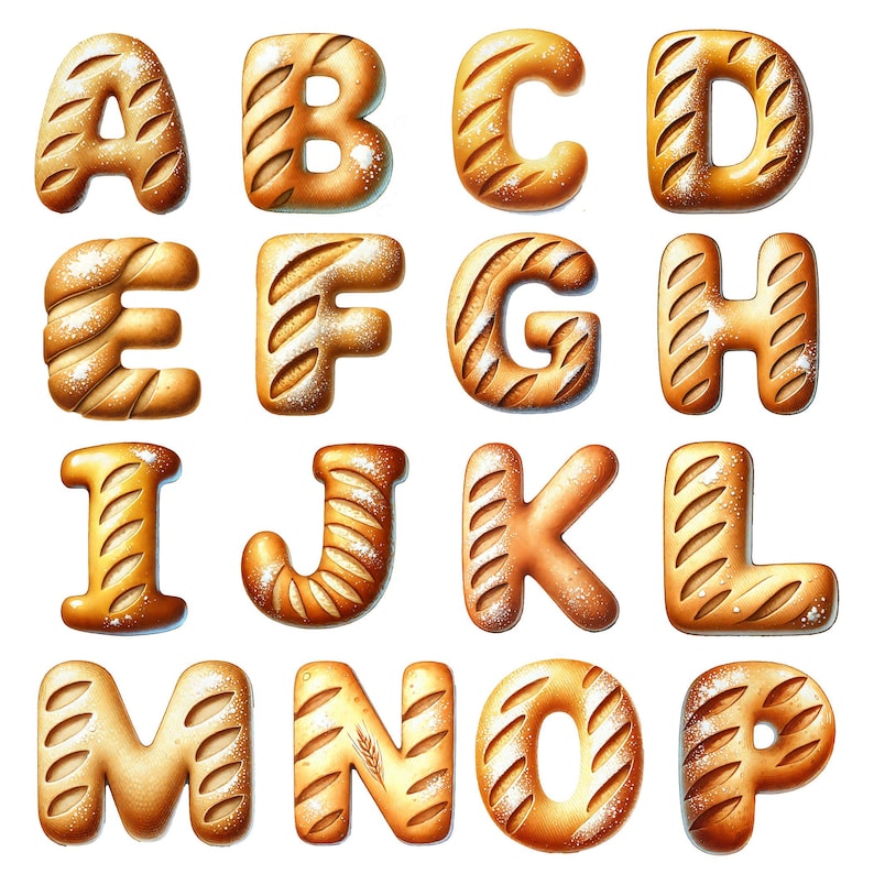 Artisan Bread Alphabet, Bakery Clipart, Bread Letters, Bakery Alphabet ...