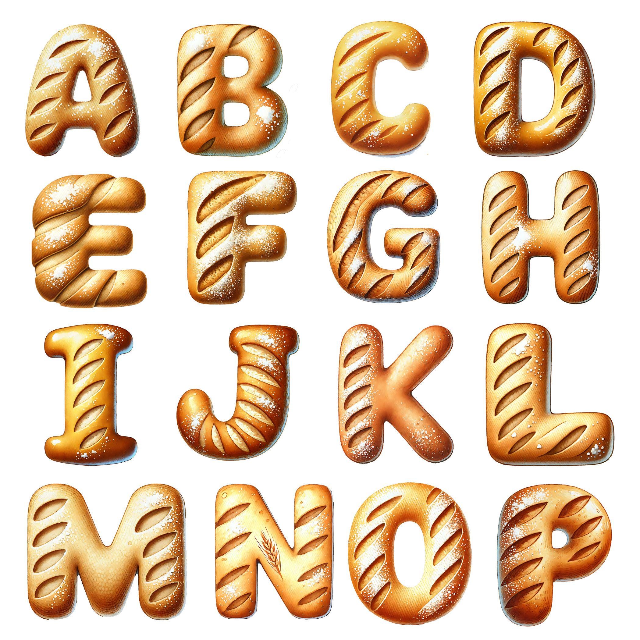 Artisan Bread Alphabet, Bakery Clipart, Bread Letters, Bakery Alphabet ...