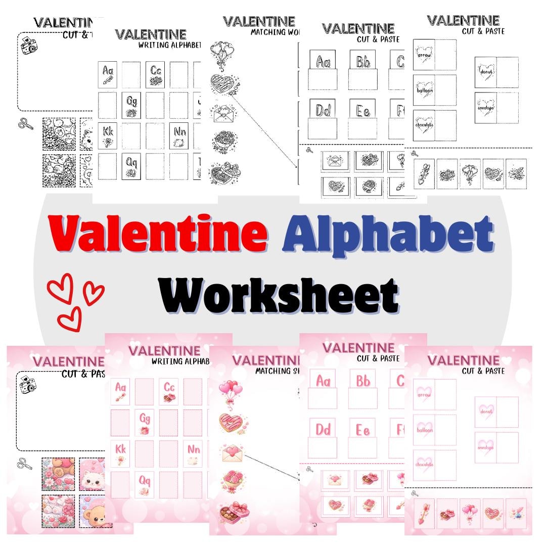 Valentine’s Day Alphabet Cut and Paste Worksheets | ABC Puzzle Activity ...