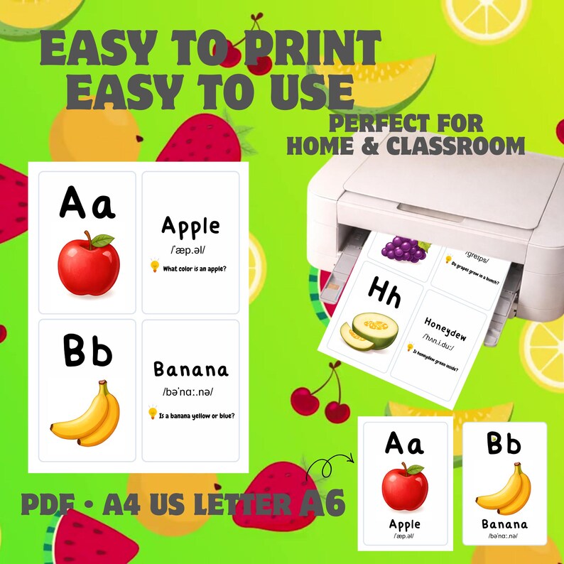 Fruit Alphabet Flashcards A-Z With Pronunciation, Questions & MP3 Song ...