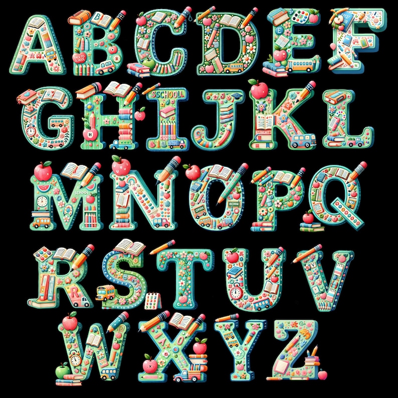 Back to School Alphabet Set, Alphabet Clipart, Teacher Clipart ...