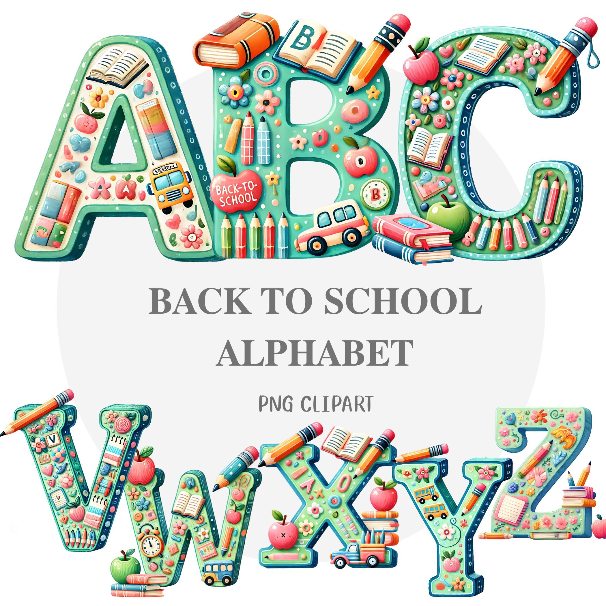 Back to School Alphabet Set, Alphabet Clipart, Teacher Clipart ...
