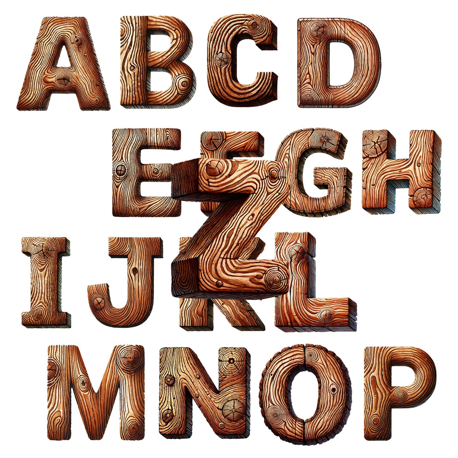 Rustic Wooden Alphabet, Wood Texture Alphabet, Rustic Letter Clipart ...