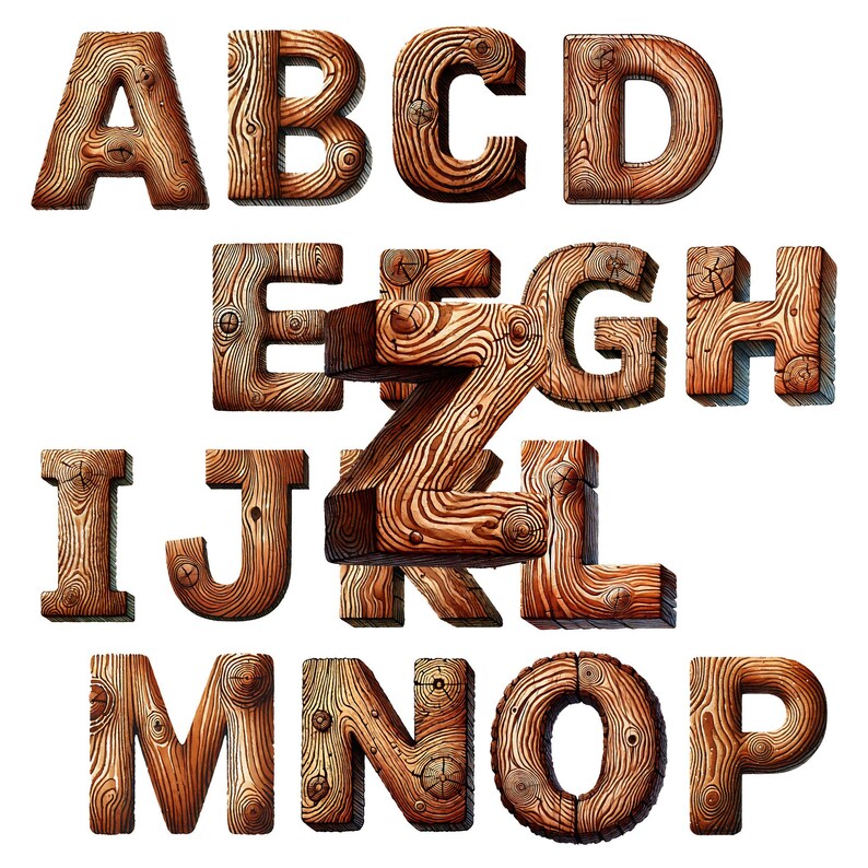 Rustic Wooden Alphabet, Wood Texture Alphabet, Rustic Letter Clipart ...