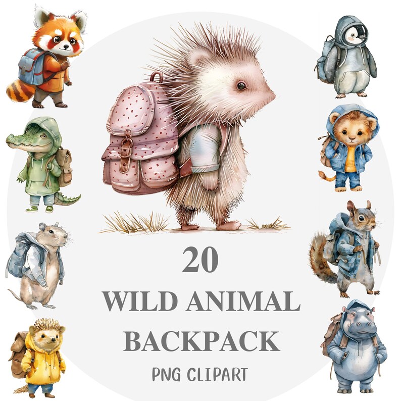 Wild Animal Backpack, Back to School, Hiking, School Animals Clipart ...