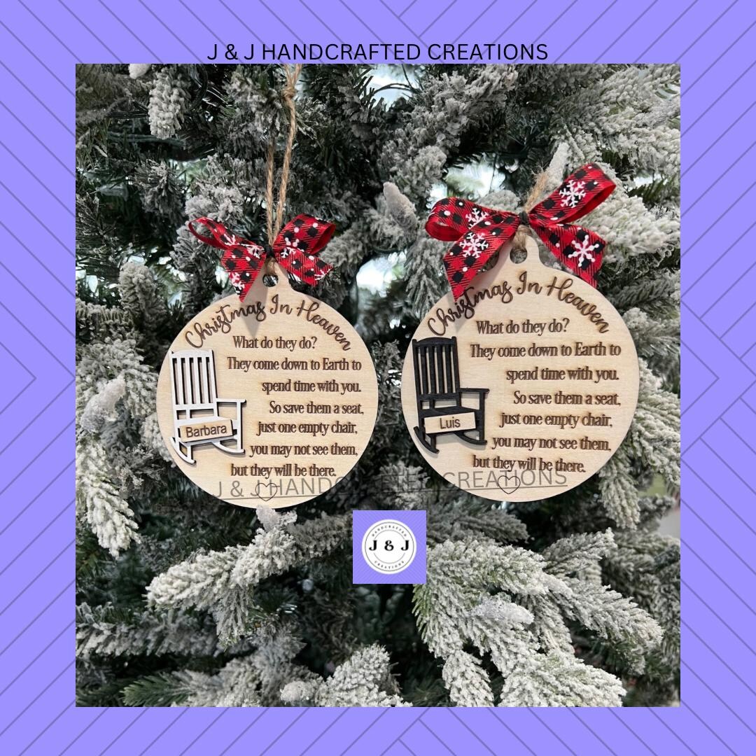 Personalized Christmas in Heaven Ornament, Memorial Empty Chair ...