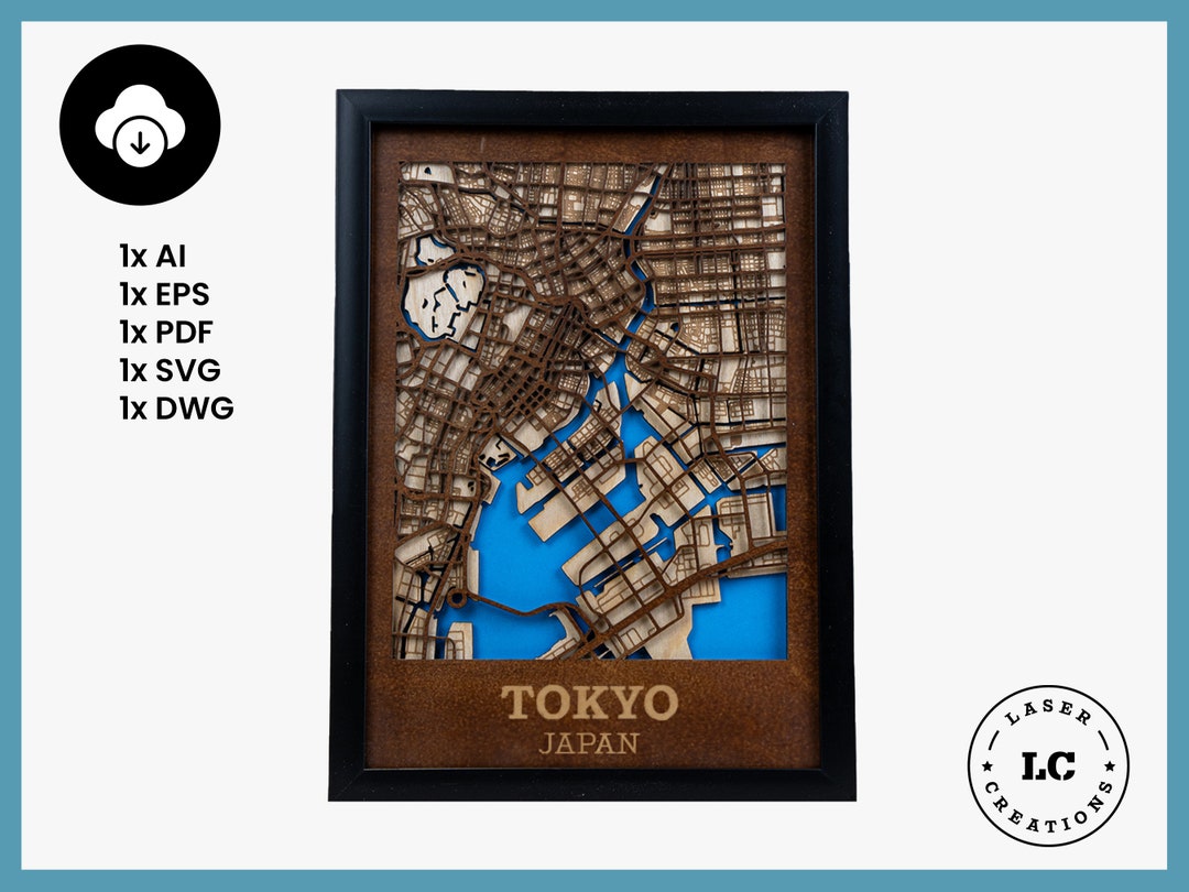 Tokyo Japan Map - Digital Laser File - Etsy