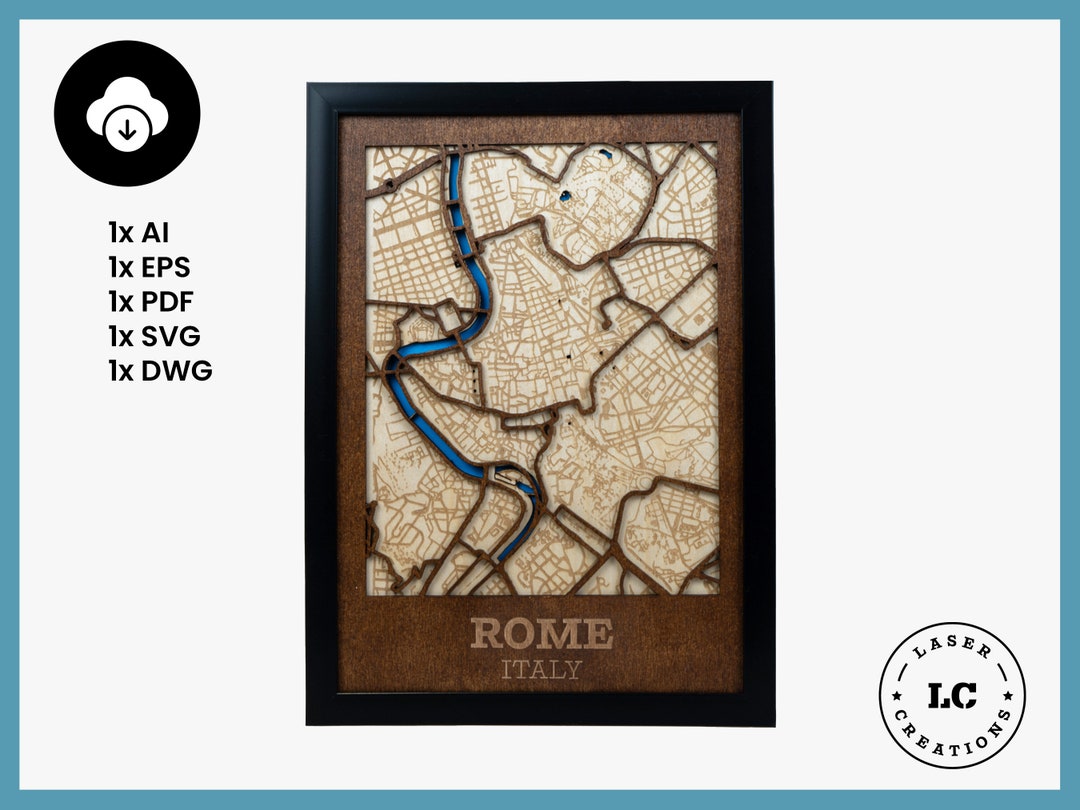 Rome Italy Map - Digital Laser File - Etsy