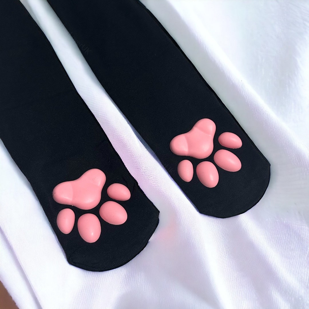 Cat Paw Print Thigh High Socks Cute Cat Paw Tights, 3D Kitten Claw ...