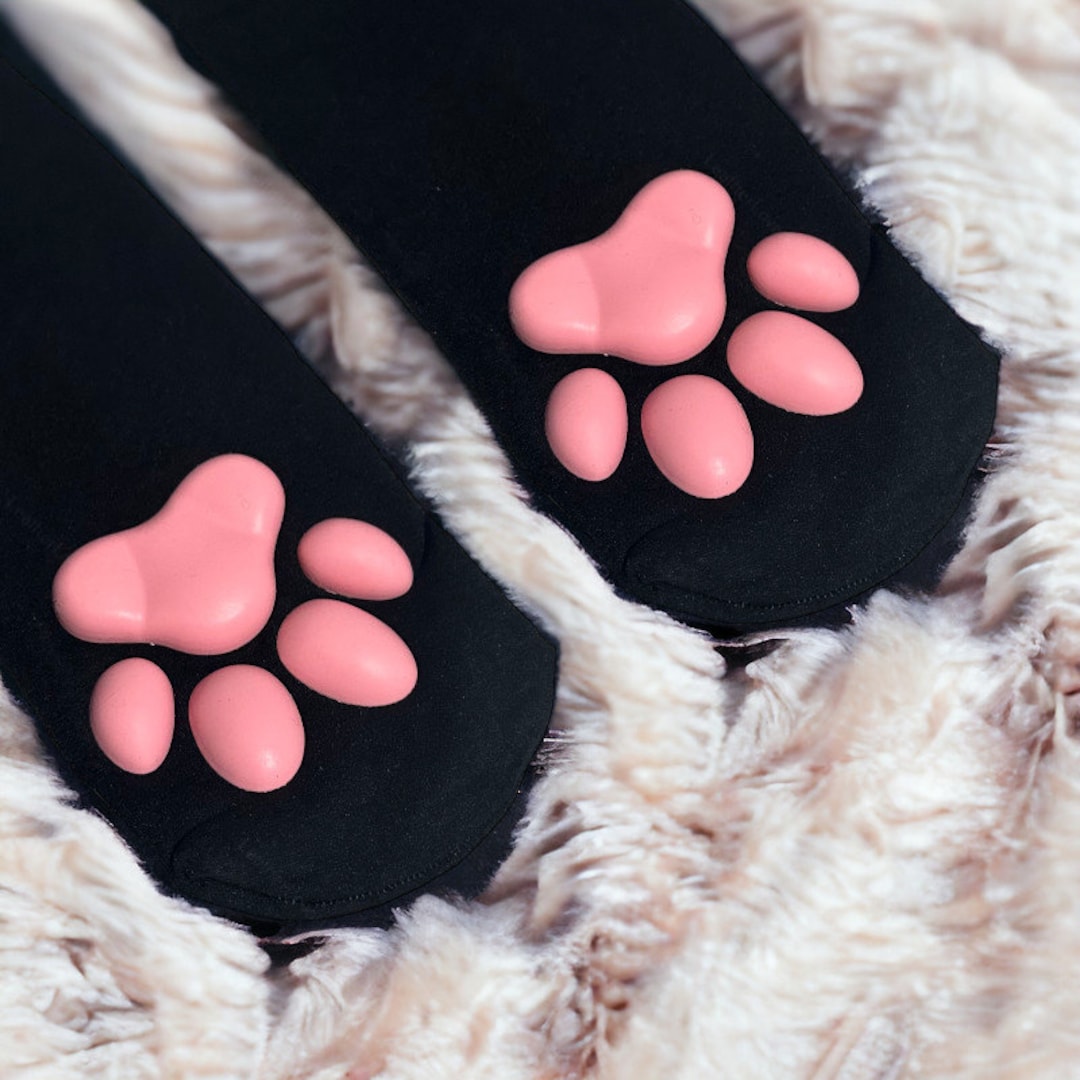 Cat Paw Print Thigh High Socks Cute Cat Paw Tights, 3D Kitten Claw ...