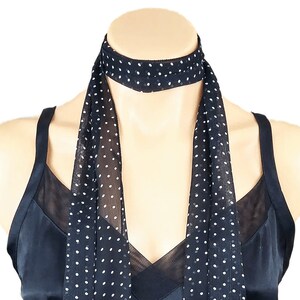 Modern Chic Black Skinny Sheer Chiffon Neck Scarf With White Polka Dots ...