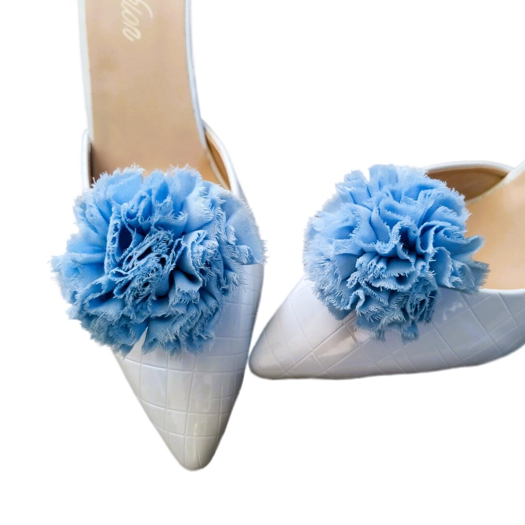 Blue Flower Shoe Clips – Handmade Classic Whimsy Flower With Unfinished ...