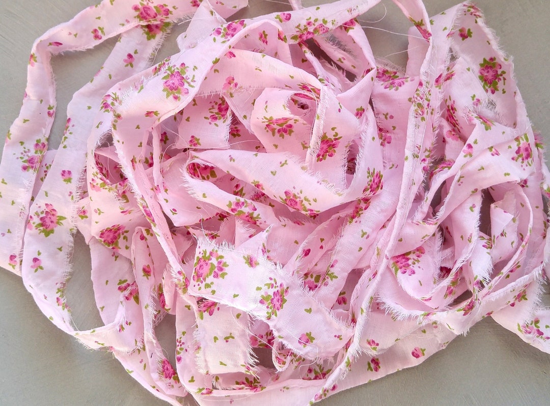 Hand Torn Ribbon Pink Floral Frayed Strips Frayed Raw Edge - Etsy
