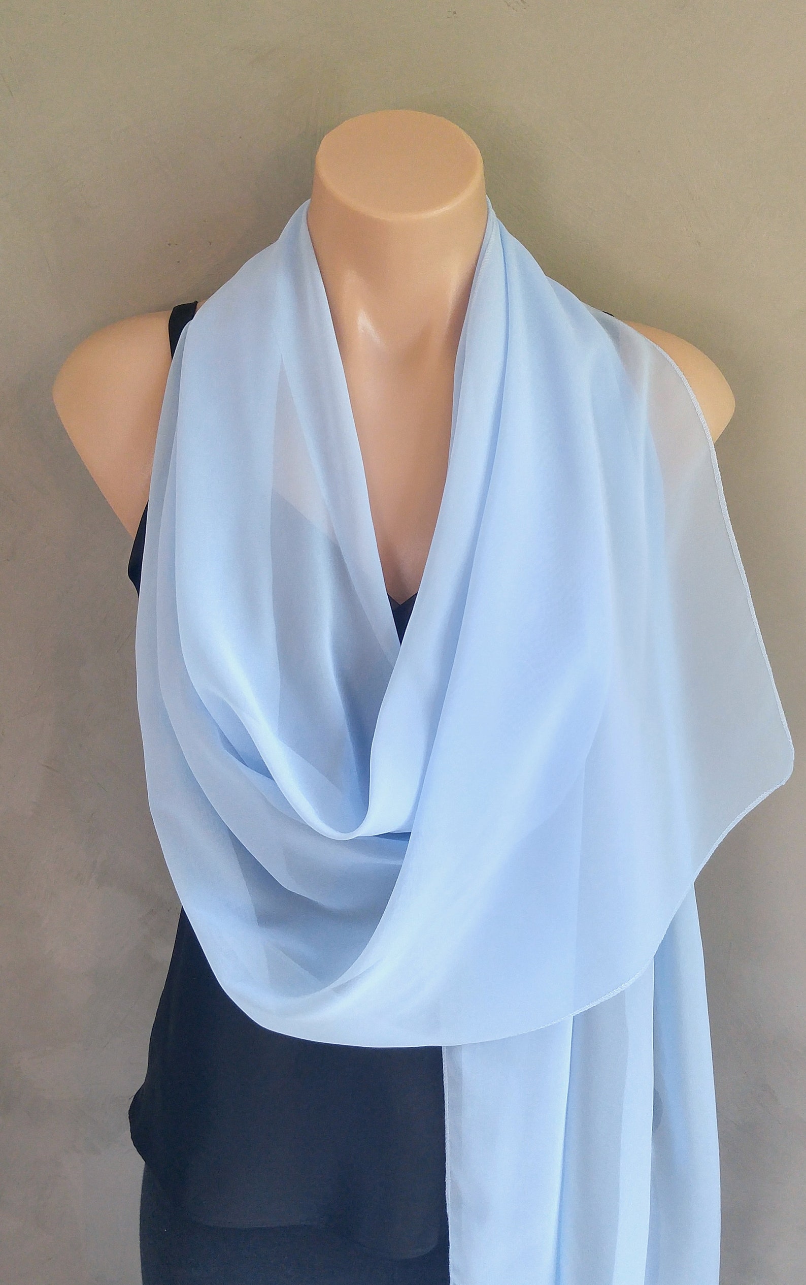 Light Blue Scarf Baby Blue Stole Sheer Chiffon Shawl Pale - Etsy